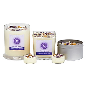 Crown Chakra Candle by New Moon Beginnings - Chakra Candles - Dried Flower, Herb, & Crystal Candles - Aromatherapy Candles - Soy Candle - 8oz Tin