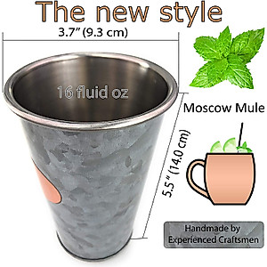Galrose Galvanized Iron Mint Julep Cups - Set of 2 with Rose Gold Accents, Stainless Steel Lined Double Walled 16 oz Stylish Beer Glasses for Home Bars. Unique 6th Iron Anniversary or Birthday Gift