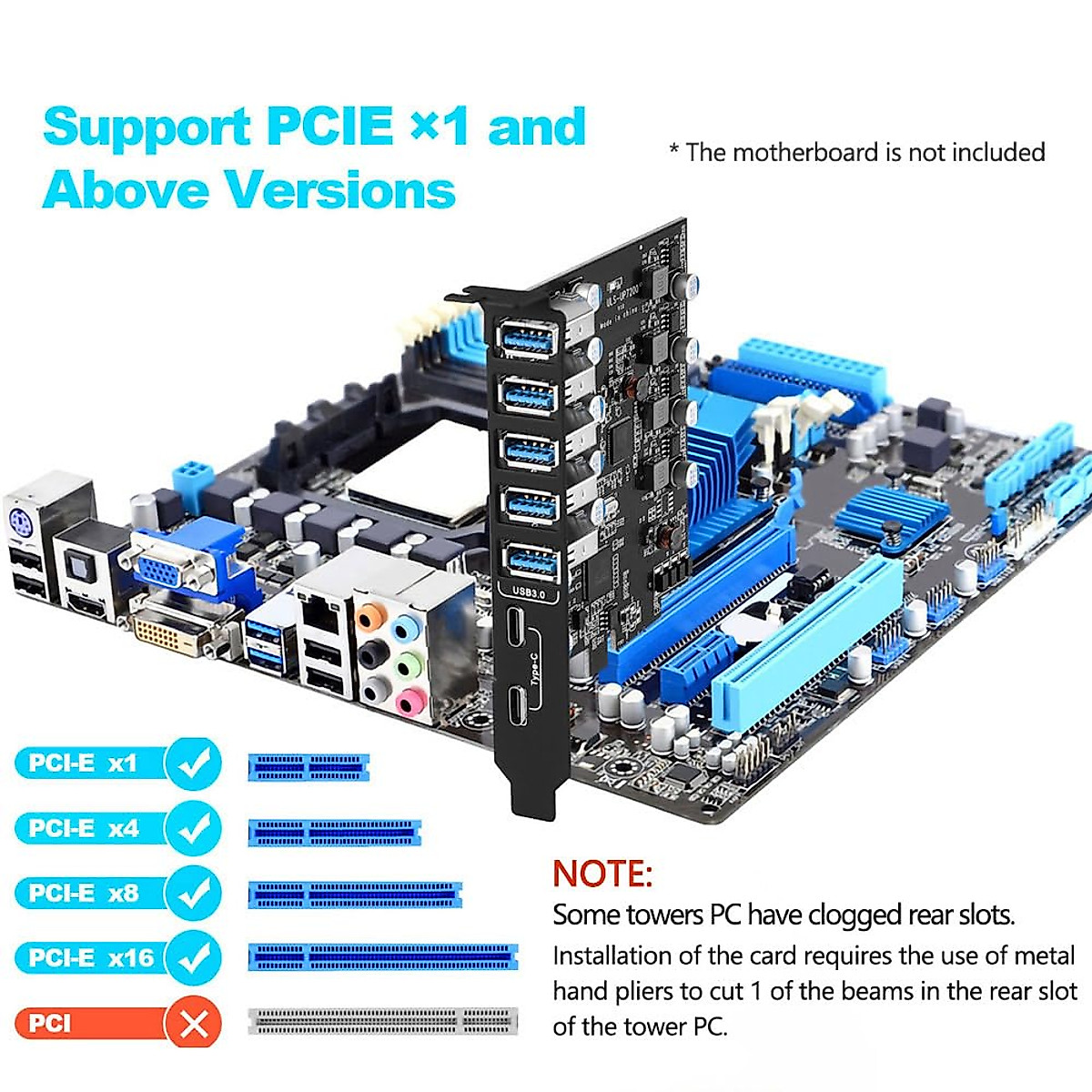 PCI-E to USB 3.0 7-Port(2X USB-C - 5X USB-A) Expansion Card,PCI Express USB Add in Card, Internal USB3 Hub Converter for Desktop PC Host Card Support Windows 10/8/7/XP and MAC OS 10.8.2 Above