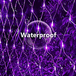 Solar Net Halloween Lights Purple, 204 LED Net Lights Outdoor Mesh Lights Transparent Wire, Solar Powered String Lights for Garden, Yard, Bushes, Trunk, Xmas Tree Decor-9.8ft x 6.6ft