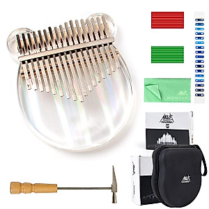 Kalimba, AKLOT Thumb Piano 17 Keys Crystal Finger Piano Rainbow Bear Start Kits with Protective Case Tuning Hammer Study Booklet Cleaning Cloth