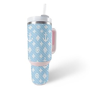 MightySkins Carbon Fiber Skin Compatible with Stanley The Quencher H2.0 FlowState 40 Oz Tumbler - Baby Blue Designer | Protective, Durable Textured Carbon Fiber Finish | Easy to Apply