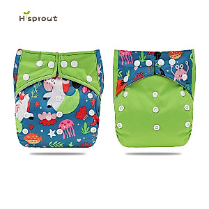 Hi Sprout One Size Adjustable Washable Reusable Pocket Cloth Diapers for Baby Girls and Boys 2pcs,Wonderland