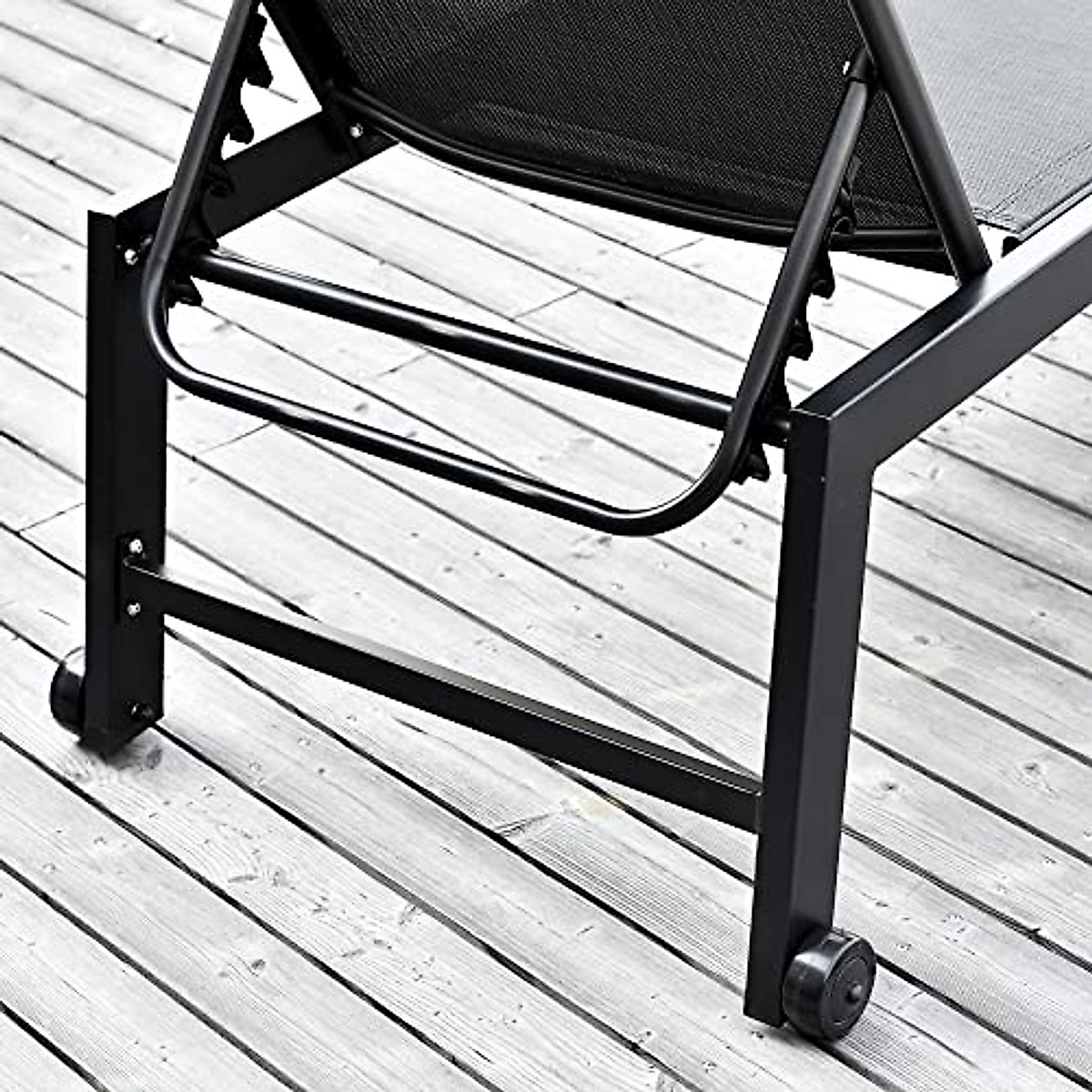 Outsunny Chaise Lounge Outdoor Pool Chair with Wheels, Five Position Recliner for Suntanning, Sunbathing, Steel Frame, Teslin for Beach Yard, Patio, Black