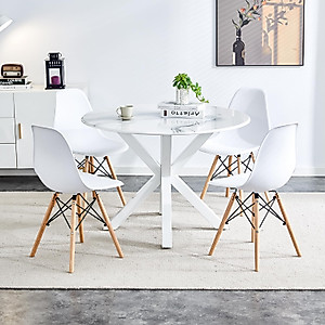 Modern Round Marble Dining Table 42.12" with MDF Table Top & Pedestal Base, Mid-Century White Kitchen Table Leisure Coffee Table Office Living Room Table