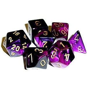 Chessex Manufacturing Cube Gemini Set Of 7 Dice - Black & Purple With Gold Numbering CHX-26440