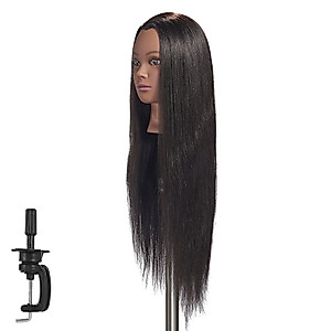 Hairginkgo Mannequin Head 26"-28" Super Long Synthetic Yaki Fiber Hair Manikin Head Styling Hairdresser Training Head Cosmetology Doll Head for Cutting Braiding Practice with Clamp (91806BY0220)