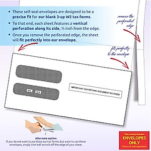 NextDayLabels - 100 Self Seal Envelopes, Designed to fit 2023 3-up Laser W-2 Forms, Horizontal Format