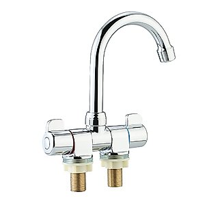 Kitchen Faucet,Wall/Deck Mounted RV Faucet Rotating,Stainless Steel Two Handle Deck/Wall Mounted RV Kitchen Faucet Hot and Cold Water Mixer Tap for Motorhome Travel Trailer