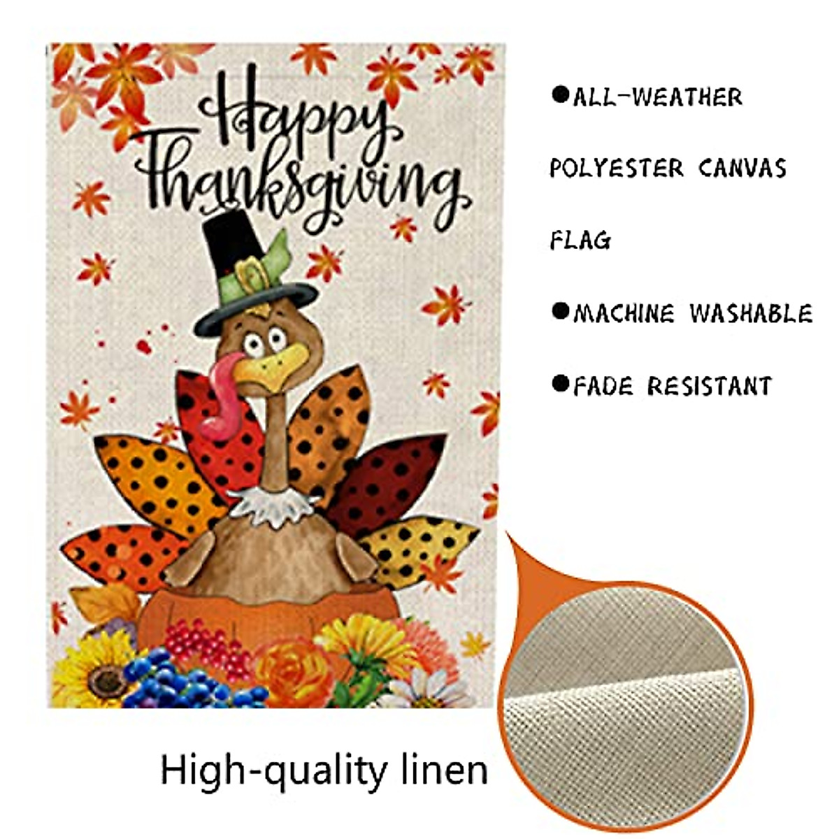 Happy Thanksgiving Garden Flags 12.5 x 18 Inch, Be Thankful Thanksgiving Flag Double Sided Decorative Turkey Fall Garden Flag for Thanksgiving Day Harvest Fall Autumn Yard Outdoor Decor