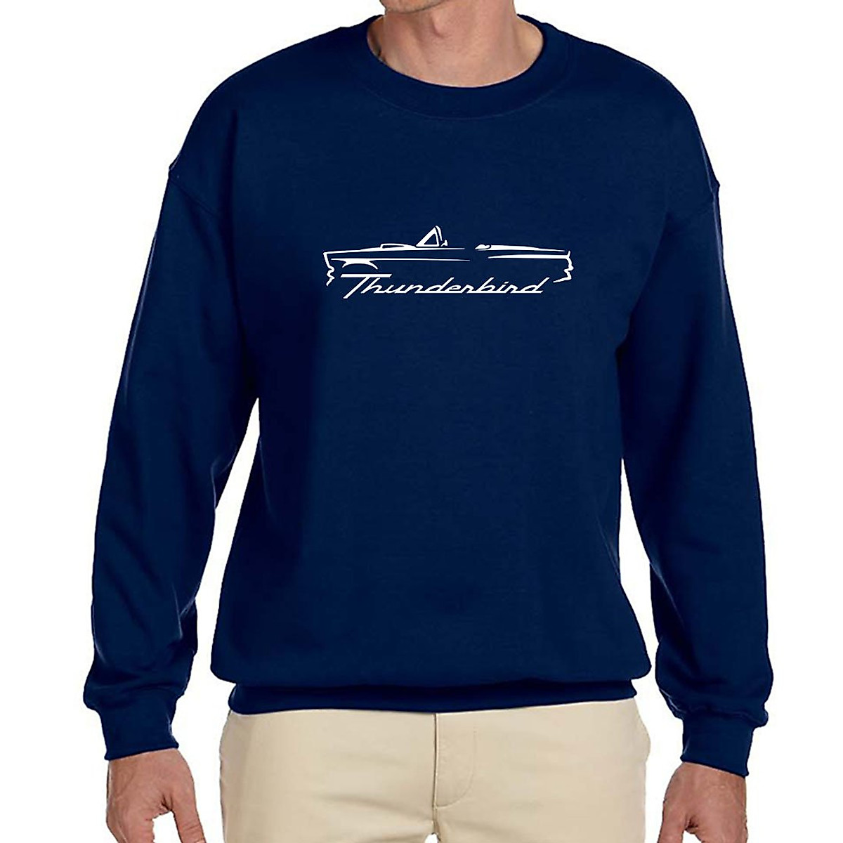 Maddmax Car Art 1955 1956 1957 Ford Thunderbird Convertible Classic Outline Design Sweatshirt 2XL navy blue