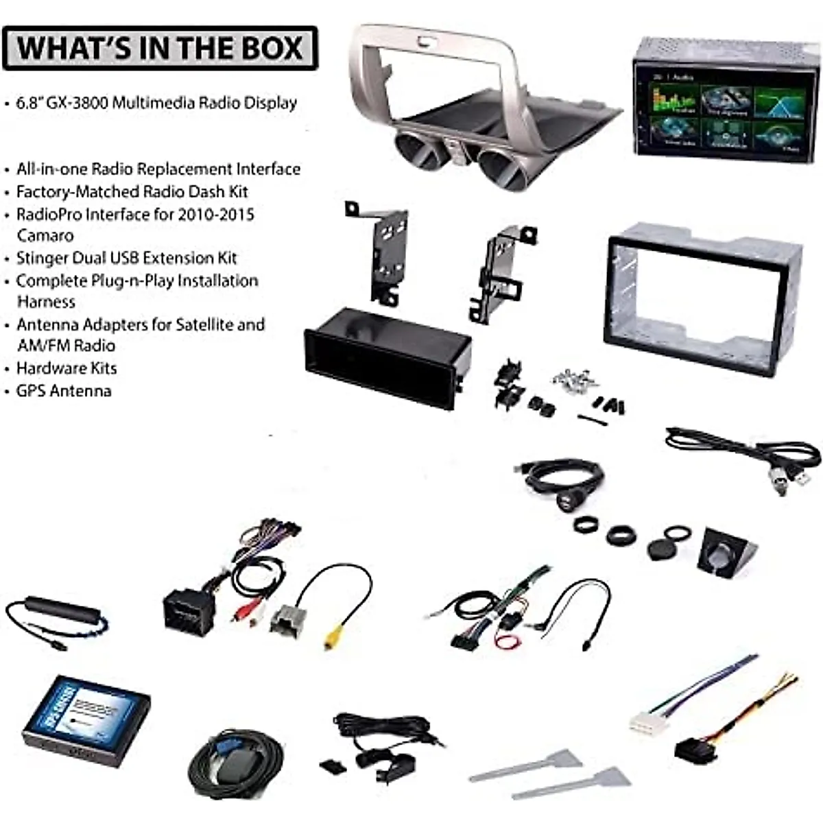 PAC Chevrolet Camaro 2010-2015 RPK5-GM4101 Integrated Radio Replacement Kit with 6.8” Touchscreen Double Din Radio, Steering Wheel Controls, Apple CarPlay, Android Auto, Bluetooth