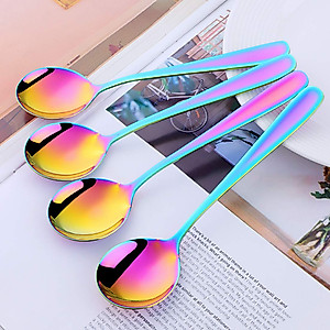 Buyer Star Bouillon Spoon Sets, 7-Inch Round Soup Spoons, Stainless Steel Finished Table Dinner Spoons