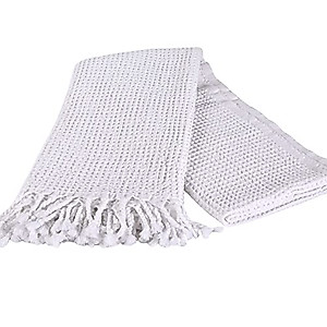 Püskül - Turkish Beach Towels Oversized Waffle - Softest 100% Turkish Cotton - 33x67 inch - White - Pack of 3 (3)