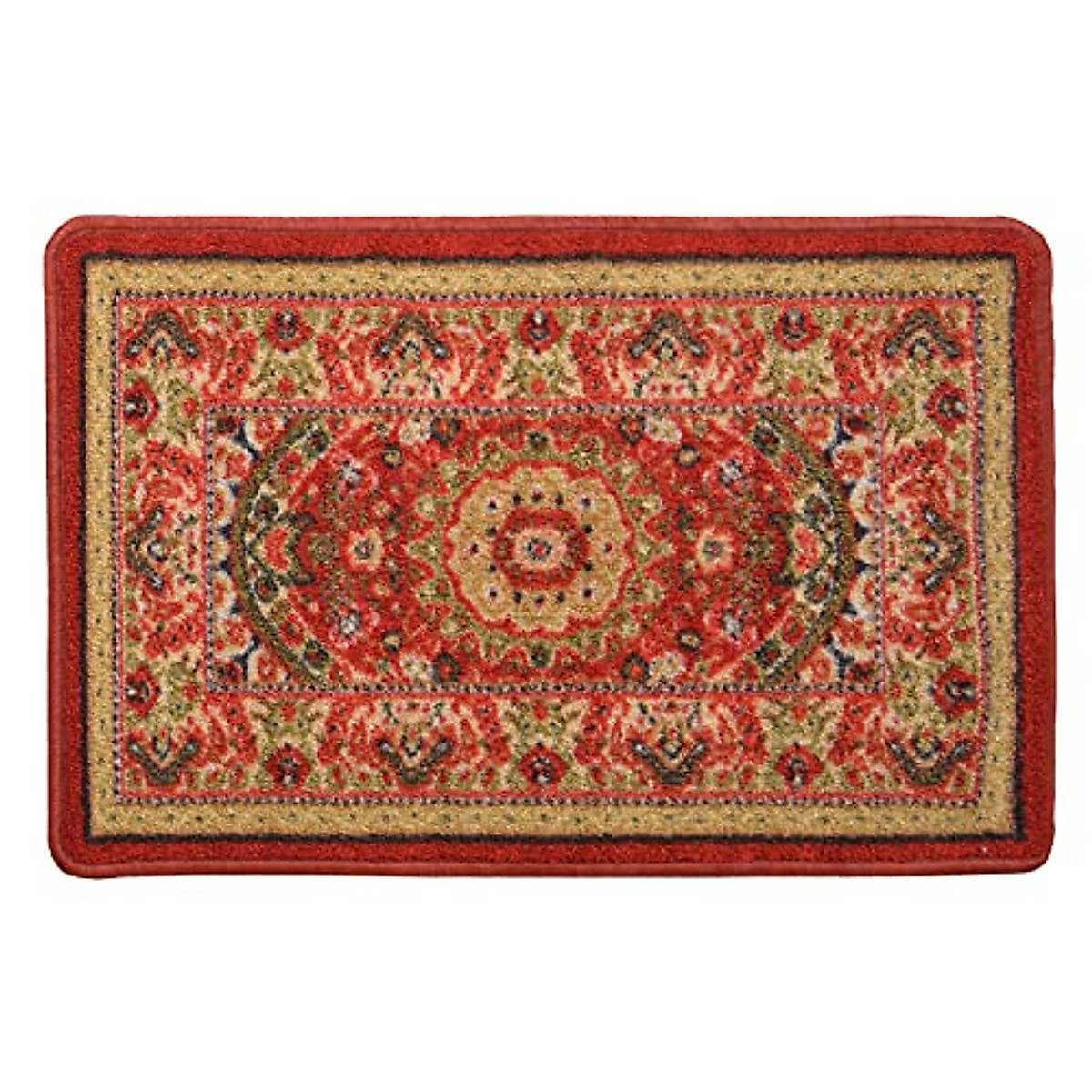 RugStylesOnline Persian Medallion Red Doormat, Slip Resistant Rubber Back Door Mat for Indoor Entry,French Door Mat, 18" x 30" Red Oriental Doormats