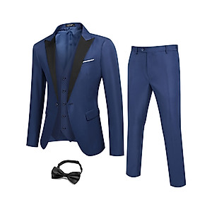 COOFANDY Mens Suits 3 Piece Casual Suit Jacket Regular Fit Tuxedo Set for Wedding Dinner Prom Navy Blue