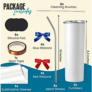 The Brandster Sublimation Tumblers 20 OZ Skinny Bulk, Double-Walled Stainless Steel Sublimation Blanks Tumblers, with Lid, Straw, Heat Tape, Shrink Wrap, Gift Boxed to Personalize & Gift