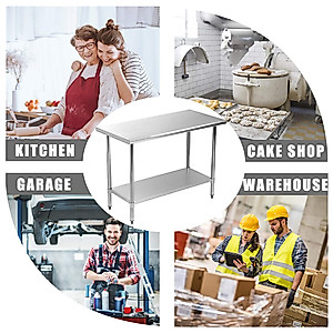 Kitchen Work Table NSF Certification Commercial Stainless Steel Prep Table W/Adjustable Foot Galvanized Base Shelf (24" x 48")