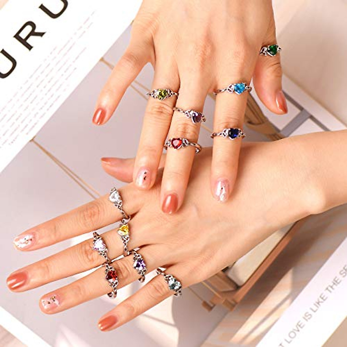 Suplight 925 Sterling Silver March Birthstone Rings Adjustable Aquamarine Celtic Knot Heart Rings for Women