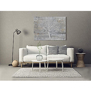 Yihui Arts Tree Of Life Canvas Wall Art Hand Painted Grey White Beige Paintings Modern Abstract Forest Pictures Artwork for Living Room Bedroom Office Decoration