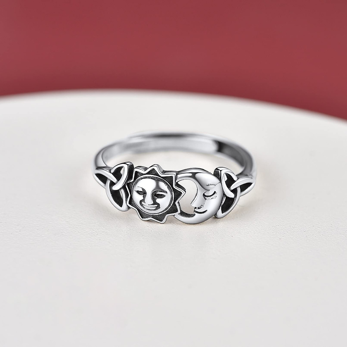 FaithHeart Sterling Silver Open Rings Women Celtic Sun and Moon Antiqued Polished Stacking Finger Ring Charms