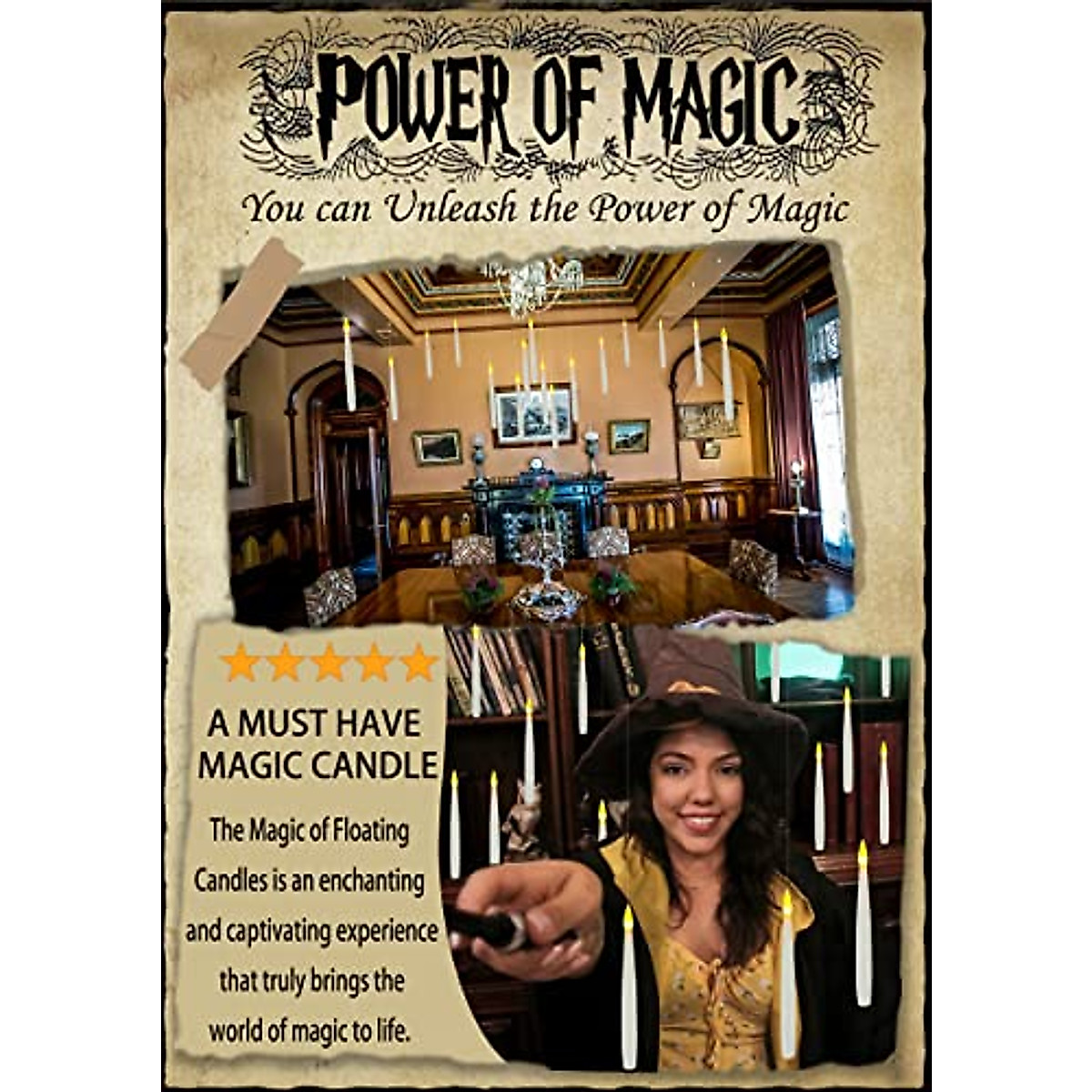 Floating Candles with Wand, 20 PCs Magic Hanging Candles, Flickering Warm Light Flameless Floating LED Candle with Wand Remote, Battery Operated Window Taper Candle Set for Theme Party Birthday Gift