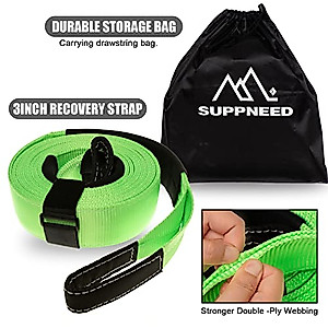 SUPPNEED Recovery Tow Strap 3" x20ft, Lab Tested 33750lbs Break Strength, Heavey Duty Tow Strap with Loop - Bonus Storage Bag, Suitable for Emergency Off-Road Jeep Vehicles and Trucks ATV UTV