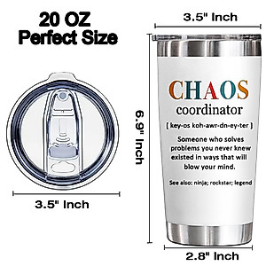 YXOTJHS Chaos Coordinator Tumbler, Chaos Coordinator Gifts for Women Boss Lady Coworker Manager Teacher Assistant Mom-Thank You Gifts, Birthday Gifts for Women-20 Oz Stainless Steel Tumbler