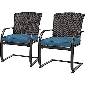 Grand patio 2 Pieces Dining Wicker Chair Set,Outdoor Dining Set,Steel Frame Rocking Chair with Cushion for Conversation for Yard,Garden,Backyard, Deck,Bistro(Peacock Blue)