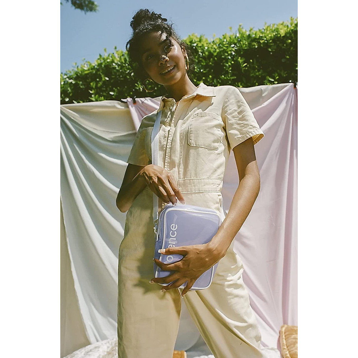 florence by mills Convertible Crossbody Cosmetic Bag, Clear Puple,Removable Adjustable Strap