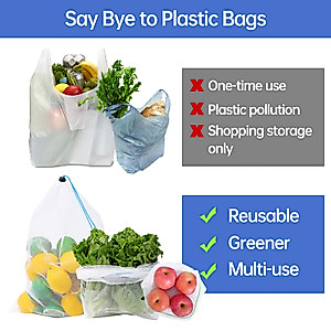 20 Pack Reusable Produce Bags,Mesh Produce Bags Washable,See-Through Vegetables Fruits Bag,Premium Strength Toy Storage Mesh Bags with Drawstring for Fruits Vegetables Fridge Storage Toys,3 Sizes