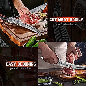 Huusk Japan Knife, Sharp Feather Knife Hand Forged Viking Knife High Carbon Steel Butcher Knife Boning knife for Meat Cutting Japanese Chef Knives Cooking Knife with Sheath for Kitchen Outdoor Camping