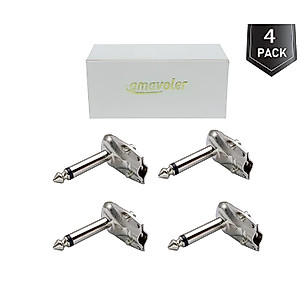 amavoler 4-Pack 1/4" Right Angle Plugs TS Mono Heavy Duty Flat Low Profile Pancake Style for Guitar, Instrument, Speaker/Microphone/Patch Cables - 6.35mm Male 1/4 Inch Phone Plug (Nickel)