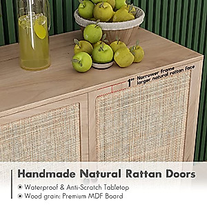 Yechen Set of 2 Sideboard Storage Cabinet with Handmade Natural Rattan Doors, Accent Cabinet Rattan Cabinet Buffet Cabinet with Storage, for Living Room, Dining Room, Entryway, Kitchen, Nature 2