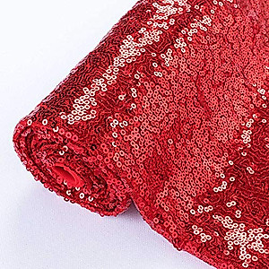 Sequin Fabric by The Yard 2 Yard Sparkly Fabric Mesh Sequins Fabric for Sewing Dress and Making Wedding Party Tablecloth Table Runner Decorations (2 Yard, Red)