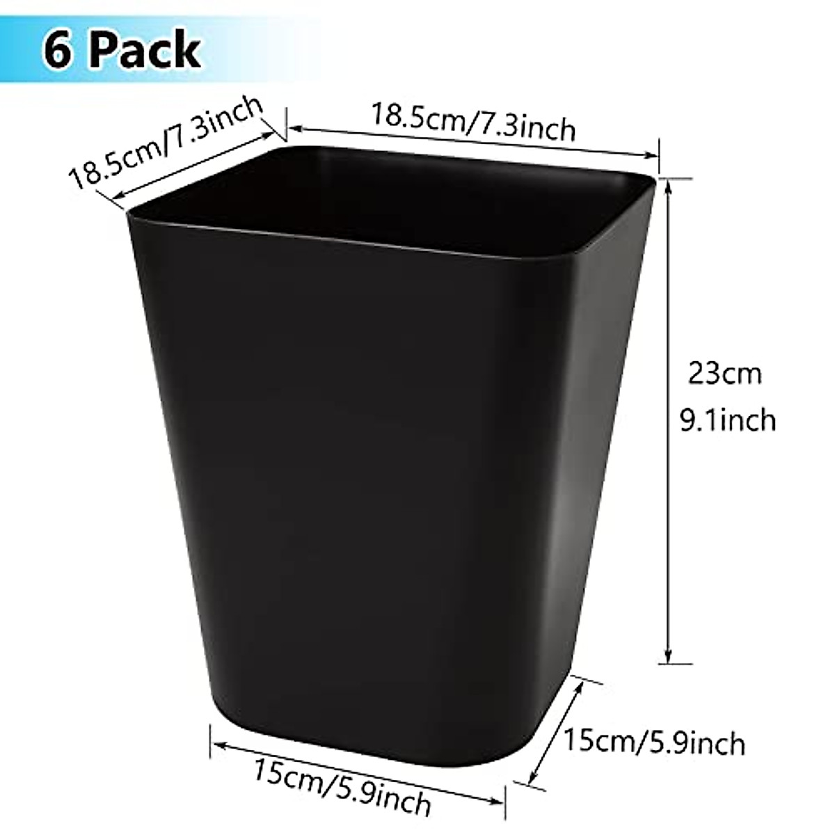 ZOFORTY 6 Pack Slim Plastic Trash Can Wastebasket 1.5 Gallon Small Garbage Bin Black Trash Bin Waste Basket for Office Bathroom Bedroom Home Kitchen Dorm - 9”High