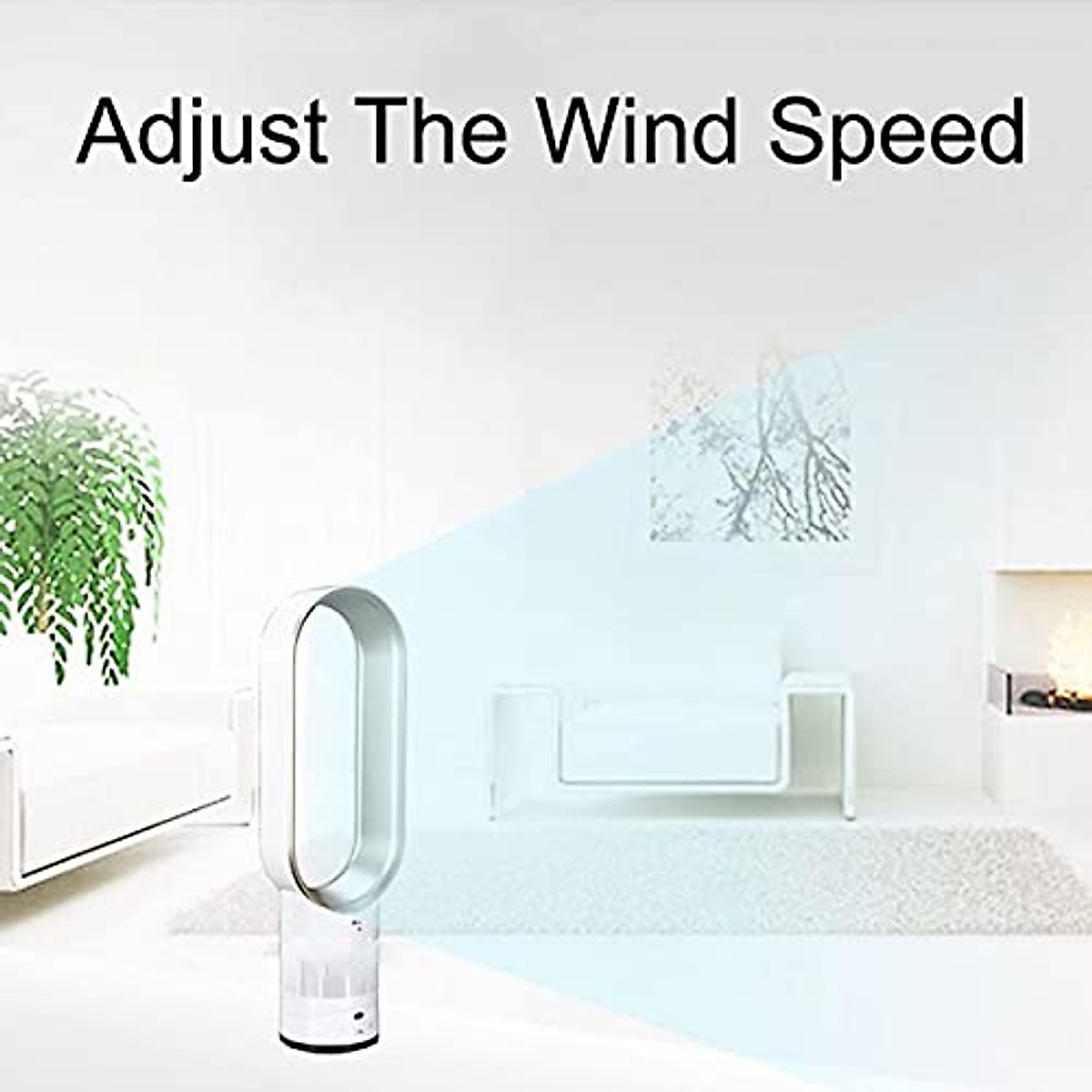 SSLW Space Heater Bladeless Tower Fan, Heater and Fan Combo, 1-8H Timer 8 Speeds with Remote Control, for Indoor Large Room Bedroom Home Office Use, Gold