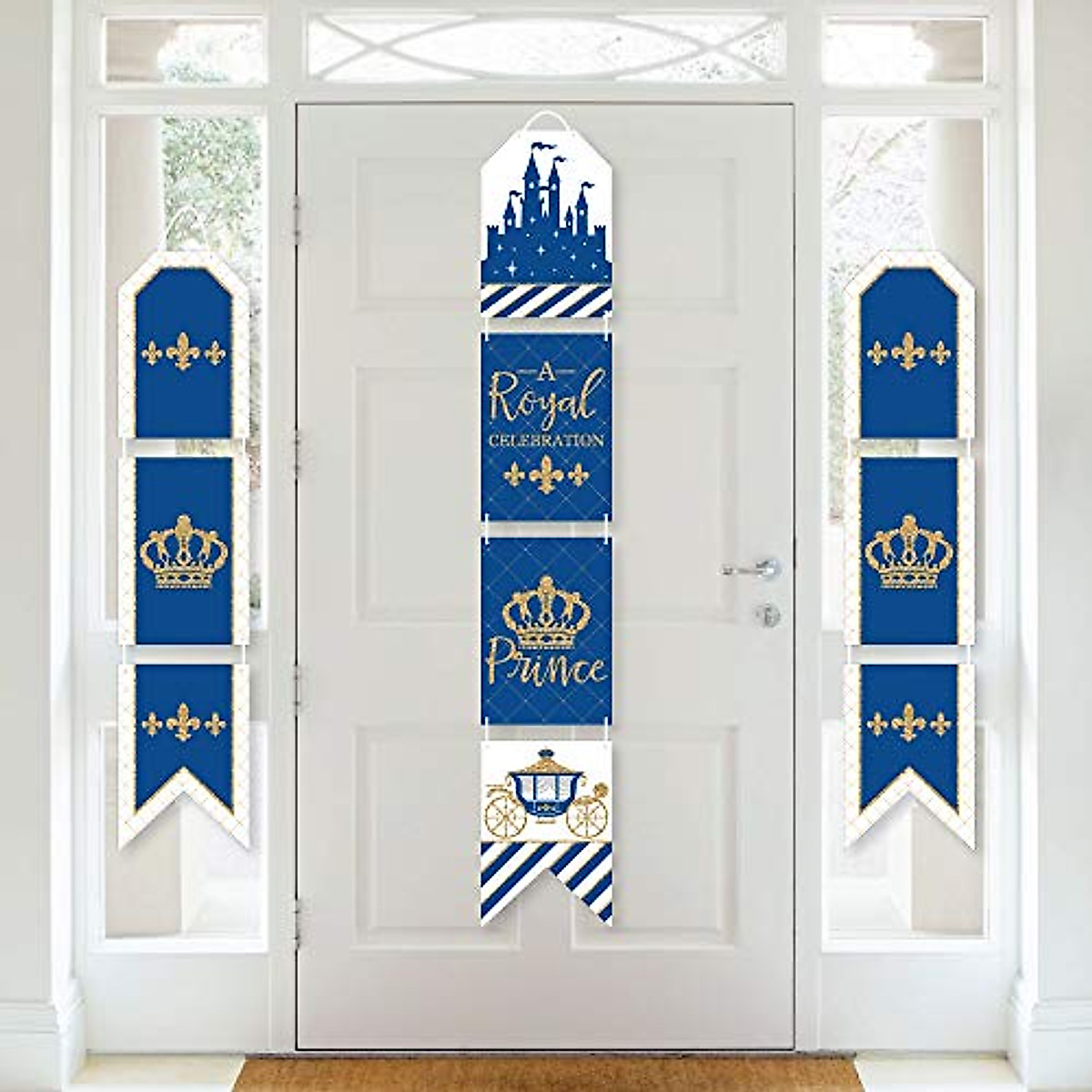 Big Dot of Happiness Royal Prince Charming - Hanging Vertical Paper Door Banners - Baby Shower or Birthday Party Wall Decoration Kit - Indoor Door Decor