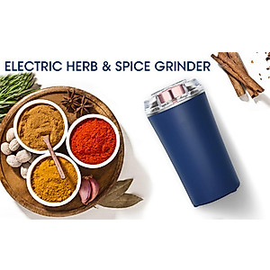 Electric Herb Grinder 200W Powerful Fast Grinding for Dry Spices Flower Buds with Brush, Easy On/Off One-Touch Push Button Powder Grinder Perfect For Herbs, Spices, Nuts, Grains and Coffee Beans