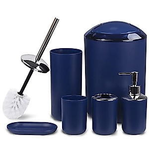 CERBIOR Bathroom Accessories Set 6 Piece Bath Ensemble Includes Soap Dispenser, Toothbrush Holder, Toothbrush Cup, Soap Dish for Decorative Countertop and Housewarming Gift (Navy)