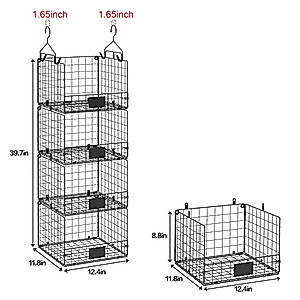 Jautokerdar 4 Tiers Hanging Closet Shelves-Clothes Haning Organizer with Name Plate S Hooks, Wall Mount&Cabinet Wire Storage Basket Bins, for Clothing Sweaters Shoes Handbags Clutches Accessories