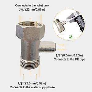 3 Way Tee 7/8" x 7/8" x 1/4",Bidet T Valve for ZMJH Toilet Bidet