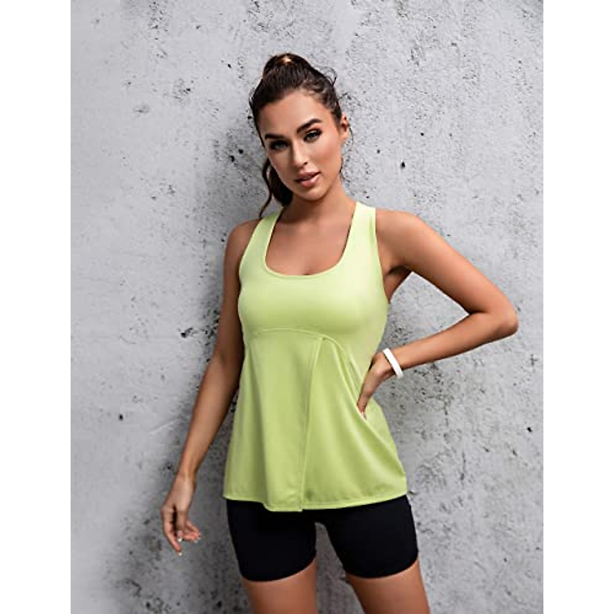 Blooming Jelly Workout Tank Tops for Women Racer Back Built in Bra Shirts Sleeveless Athletic Yoga Top (Medium, Yellow)