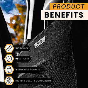 Gorla Gear Black Heavy Duty Kick Mats Back Seat Protector 2 Pack Car Seat Organizer Protection from Booster Seat Baby Toddler Kids Kicking Upgraded Bungee Hooks Universal Fit in Auto Trucks Vans SUV