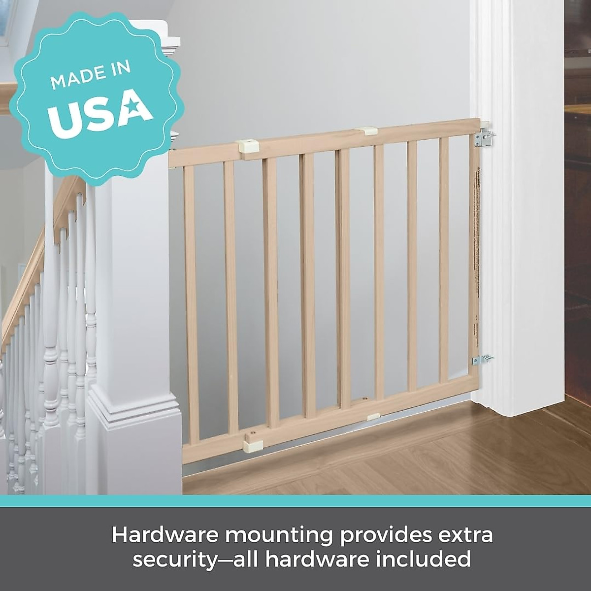 Toddleroo by North States Stairway Swing Wooden Gate, Baby Gate for Stairs. Fits 28"- 42" Wide. Hardware Mount. Child Gates for Doorways. Made in USA (30" Tall, Sustainable Hardwood)