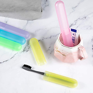 20 Pcs Travel Toothbrush Case Holder, Plastic Portable Toothbrush Storage, 7 Assort Color Toothpaste Case Cover Protector, Great for Travel, Business, Camping, School Use, Multicolor