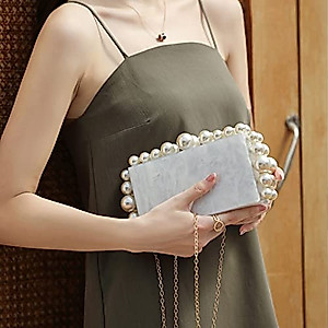 Acrylic Evening Clutch Bag for Women Pearl Acrylic Clutch Bag Glitter Marble Purse Handbag for Wedding Cocktail Party Prom (White)