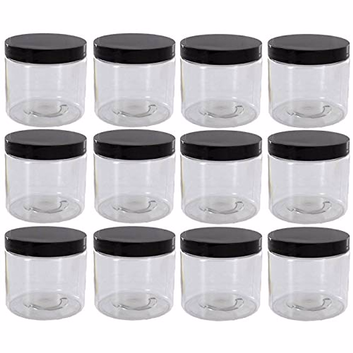 Aromine 2oz Clear Jars with Lid, 12 Pack, Round PET Plastic Jar Container with Blank Labels (BPA Free)