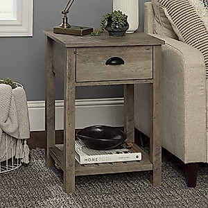 Walker Edison Rustic Farmhouse Wood Computer Writing Desk Home Office Workstation Small, 46 Inch, Grey & Farmhouse Square Side Accent Table Set-Living-Room Storage End Table, 18 Inch, Grey Wash