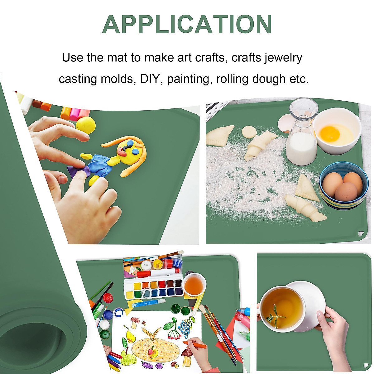 Silicone Kids Placemats, Non-Slip Silicon Placemats for Kids Baby Toddlers Childrens, Portable Baby Placemat for Dining Table, 2Pack (Dark Green 2Set)